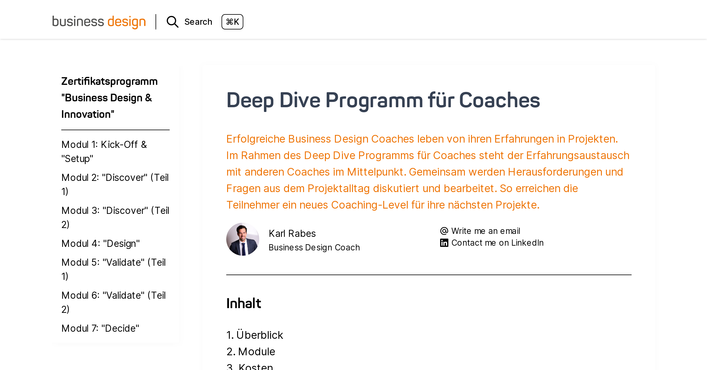 Deep Dive Programm für Coaches | Business Design Knowledge Base