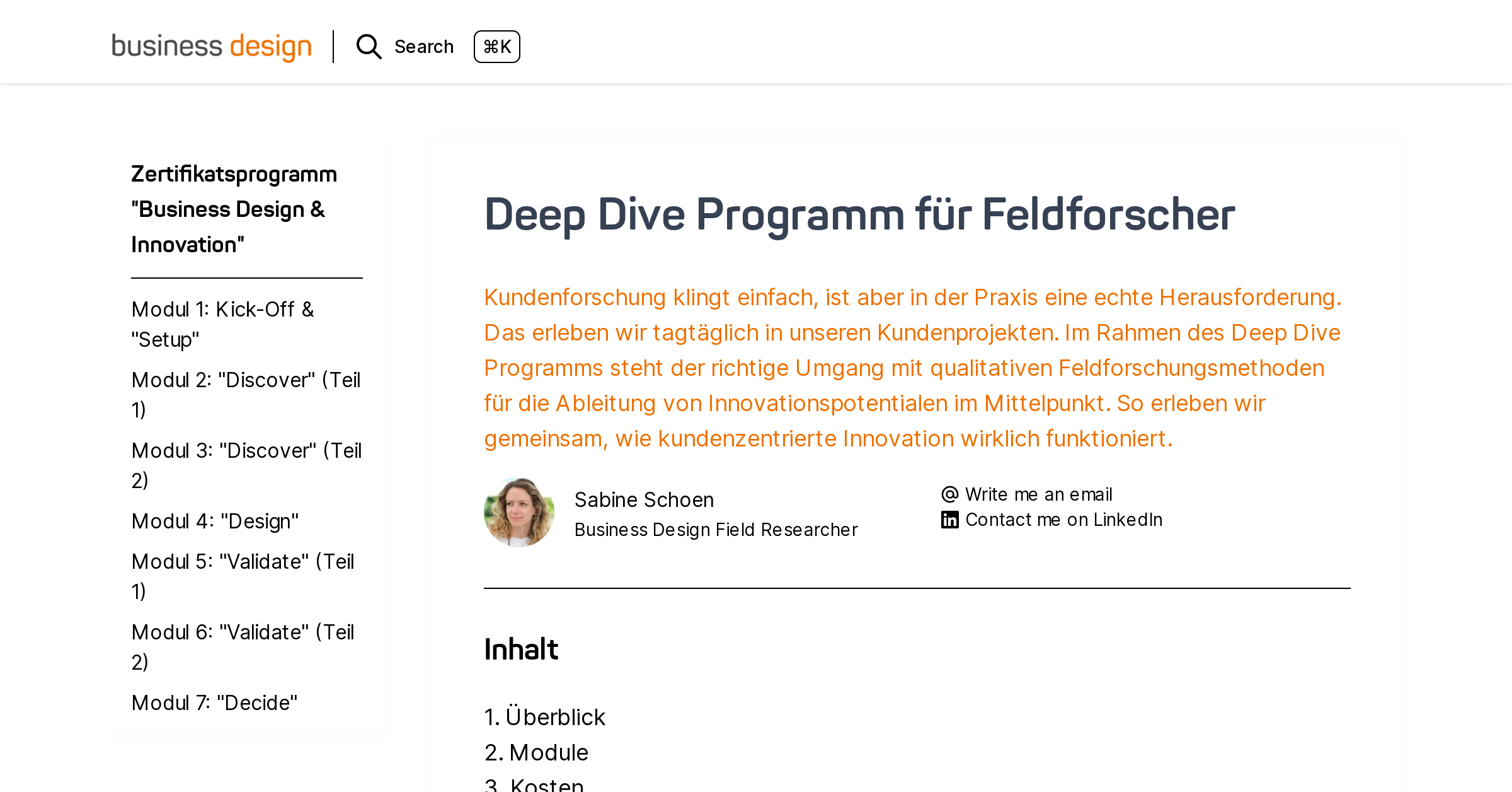 Deep Dive Programm für Feldforscher | Business Design Knowledge Base