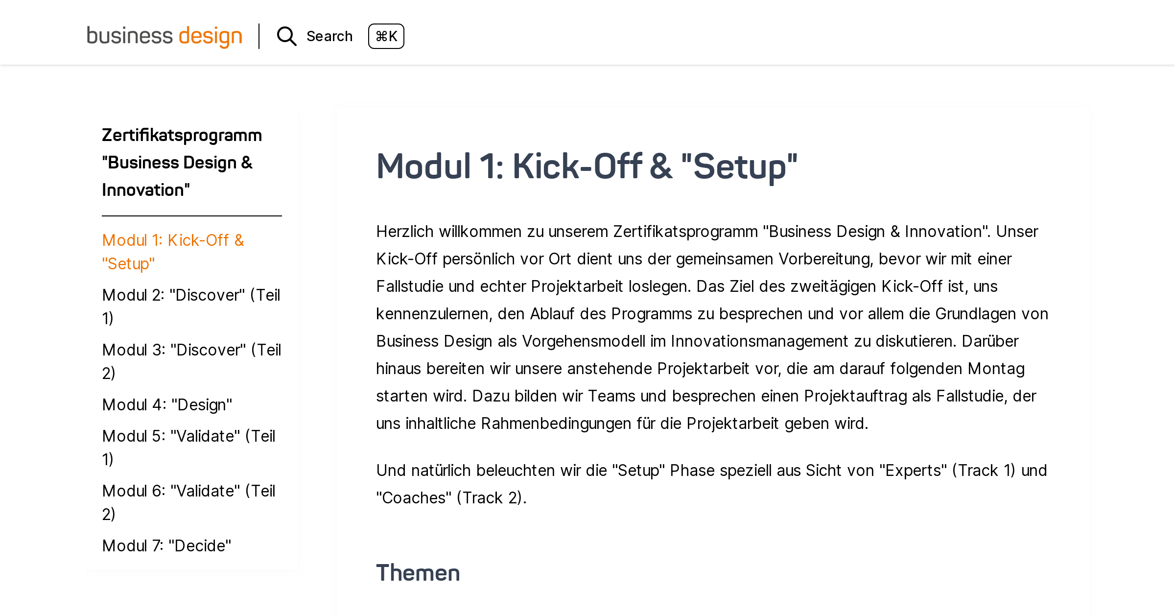 Modul 1: Kick-Off & "Setup" | Business Design Knowledge Base