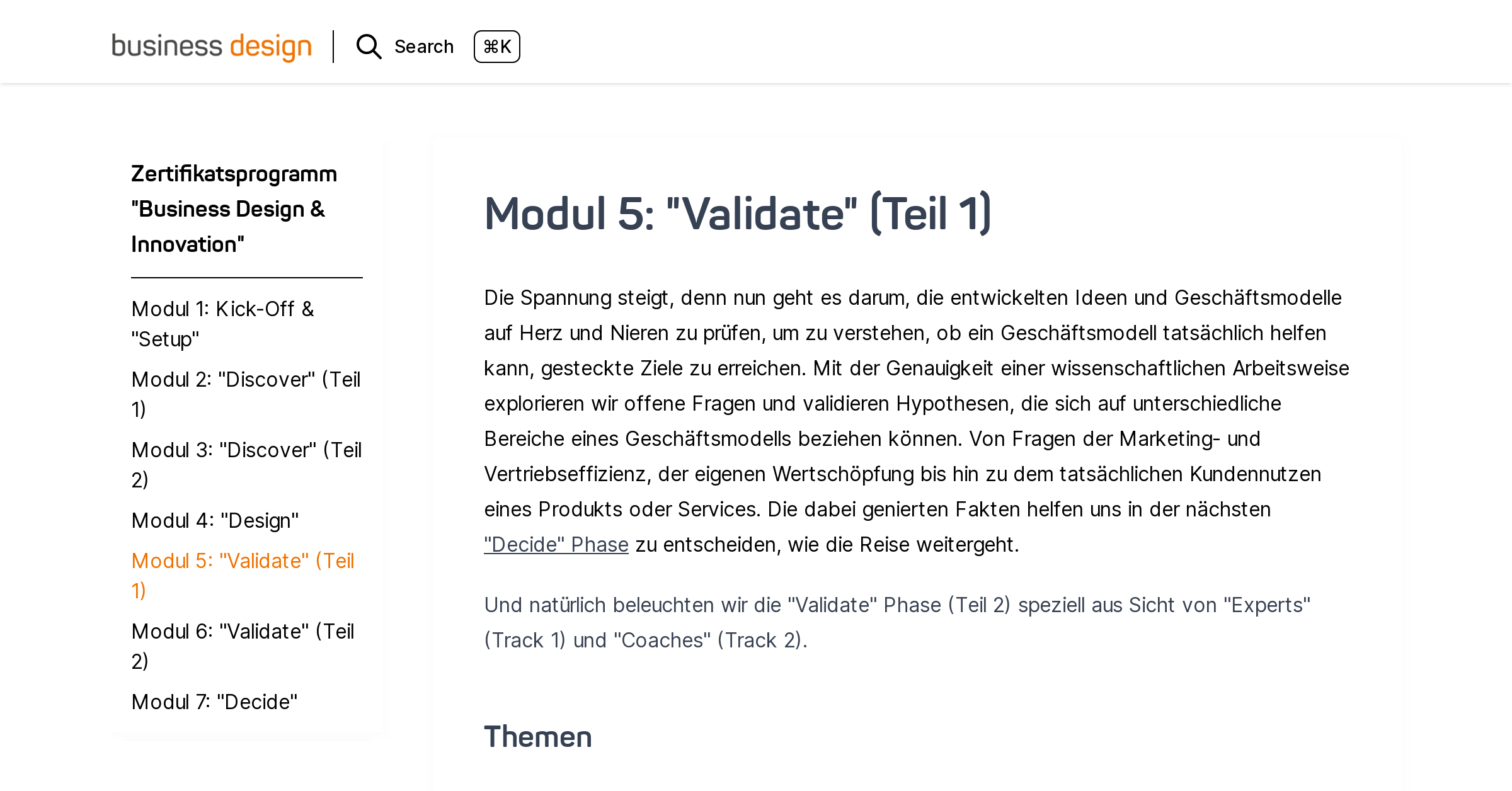 Modul 5: "Validate" (Teil 1) | Business Design Knowledge Base