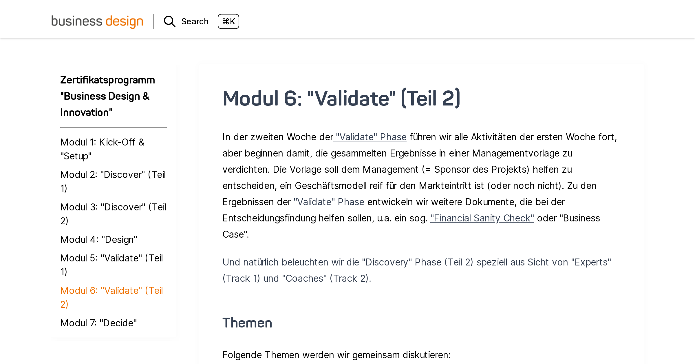 Modul 6: "Validate" (Teil 2) | Business Design Knowledge Base