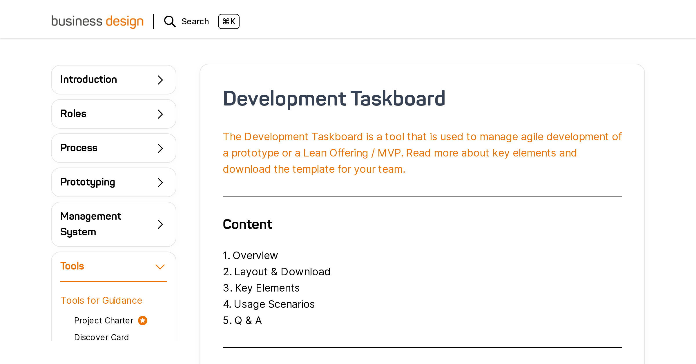 Development Taskboard | Business Design Knowledge Base