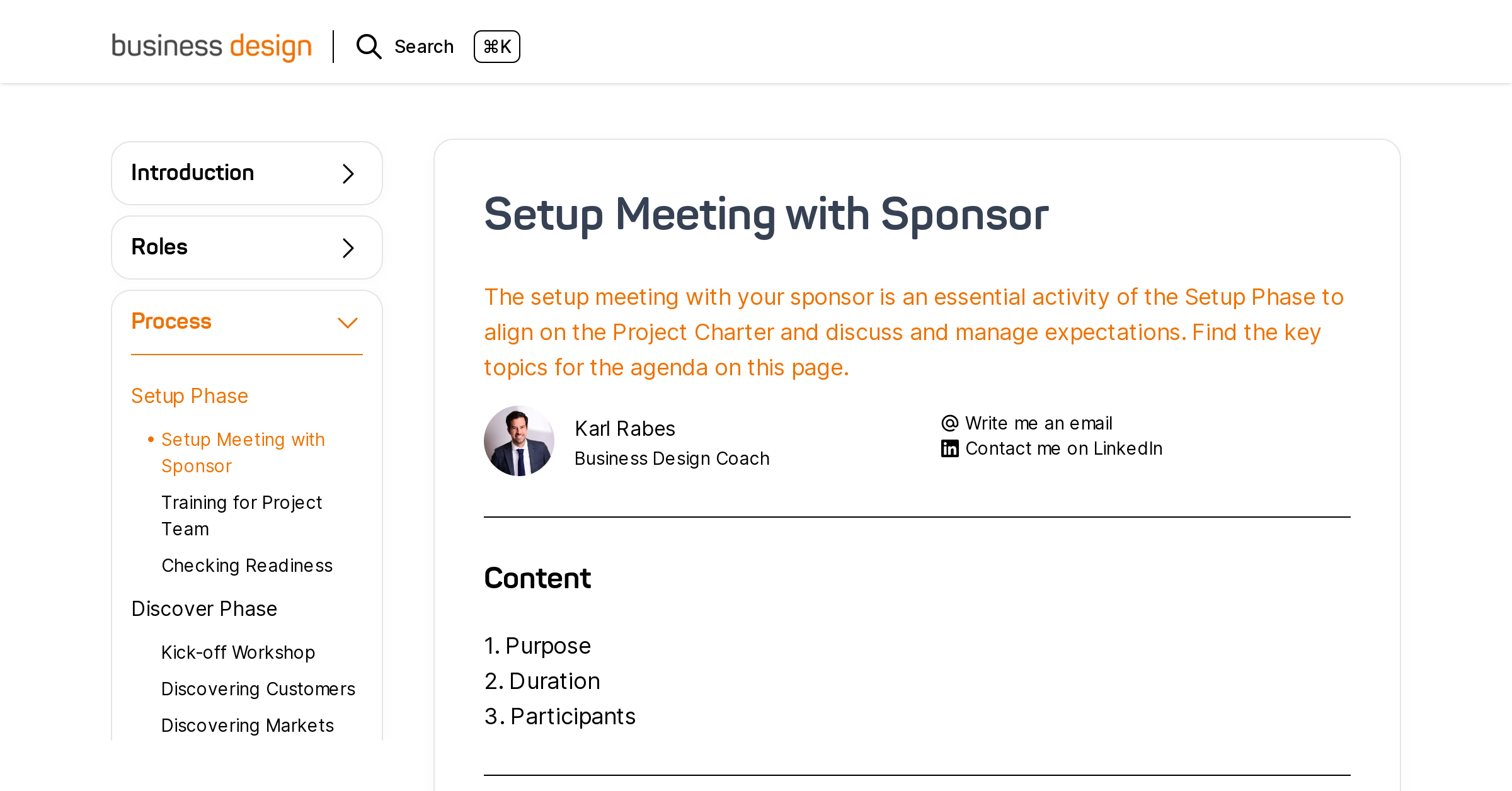 Setup Meeting with Sponsor | Business Design Knowledge Base